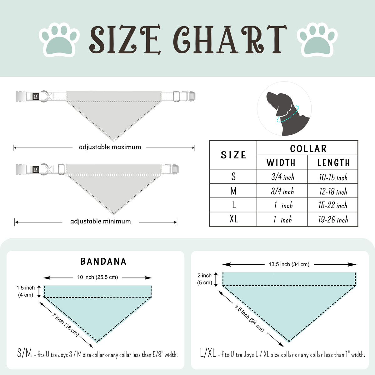 Dog Bandana Size Chart
